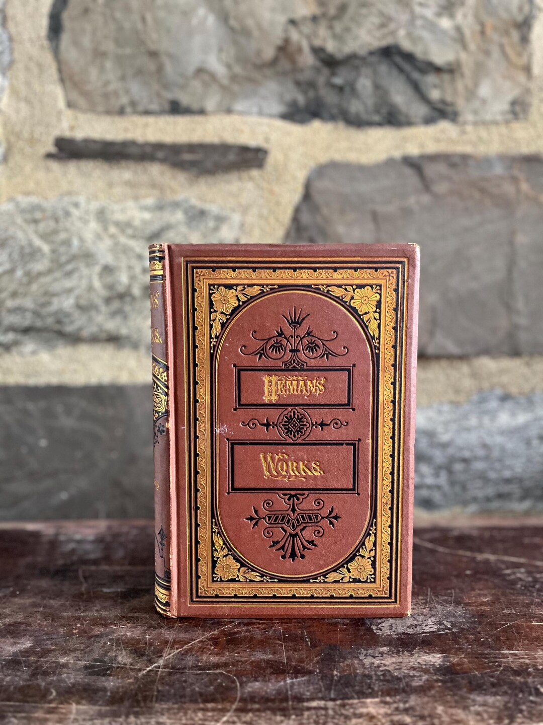 Hemans Works - Victorian Decorated Brown Cloth Binding - Book Props or ...