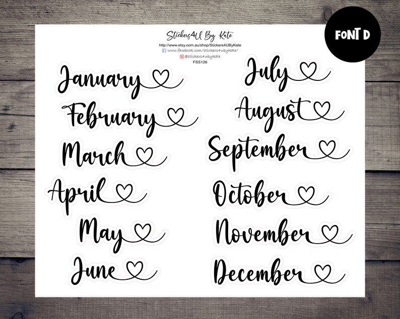 LARGE Month Script Sticker Months of the Year Stickers - Etsy