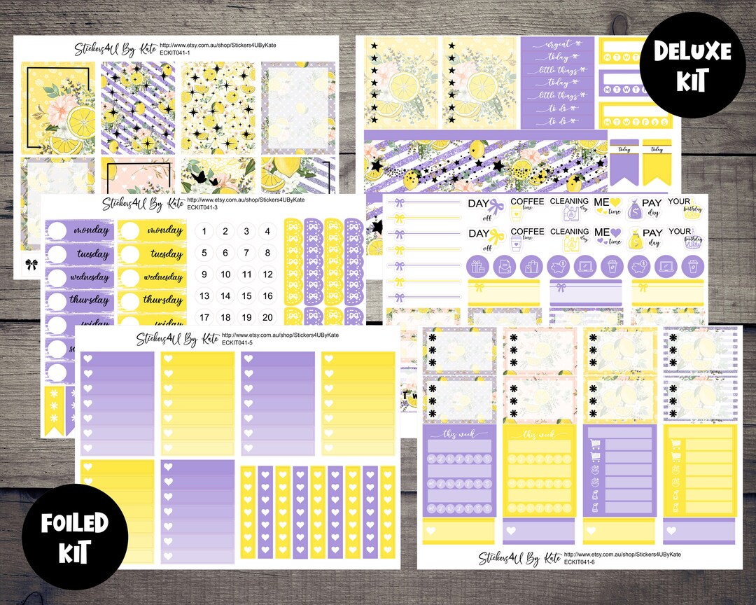 Yellow Lemon | Foiled Weekly Vertical Planner Stickers Kit | Individual ...