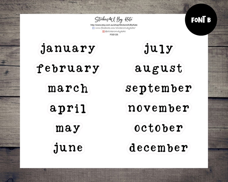 LARGE Month Script Sticker | Months of the Year Stickers | Header ...