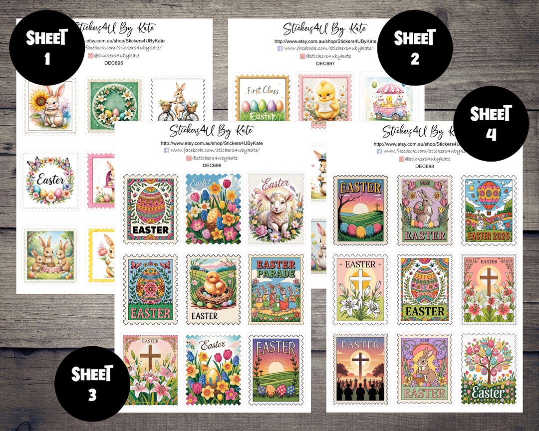 Easter Postage Stamps for Bujo Art Journal Scrapbooking Planner Diary ...
