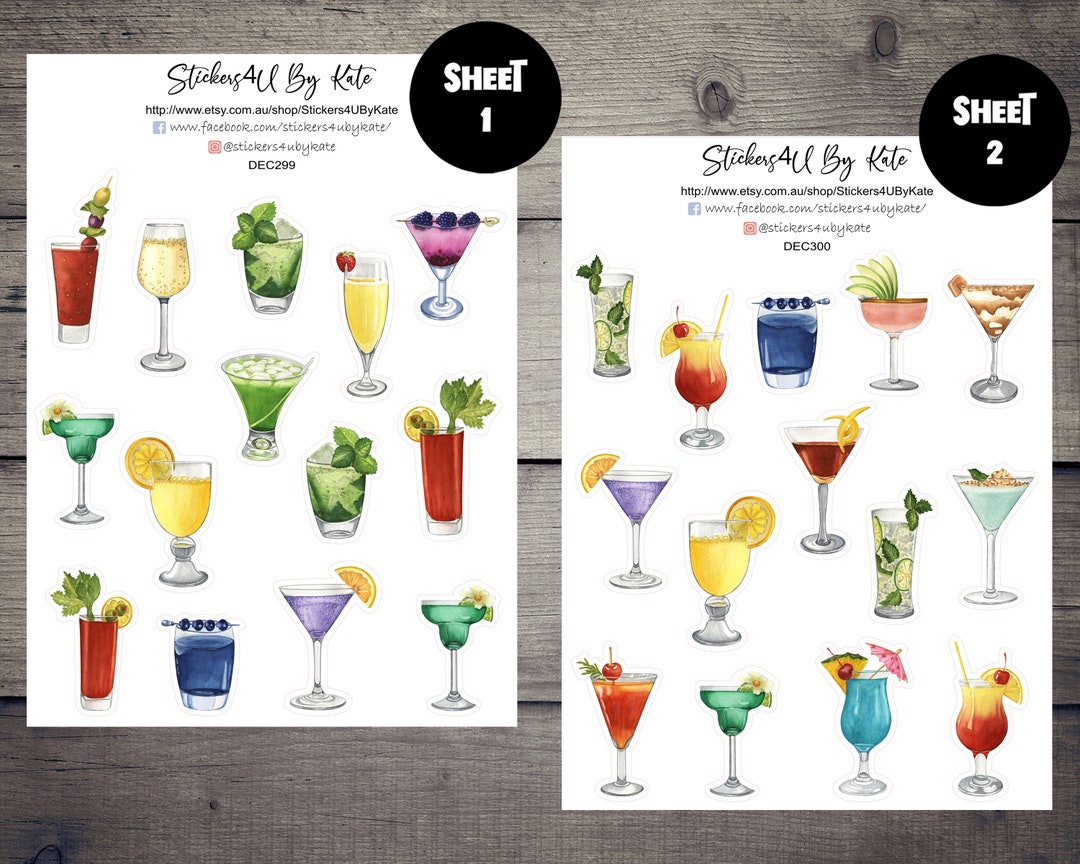 Cocktail Clipart Stickers | Drinks Decorative Planner Sticker | Erin ...