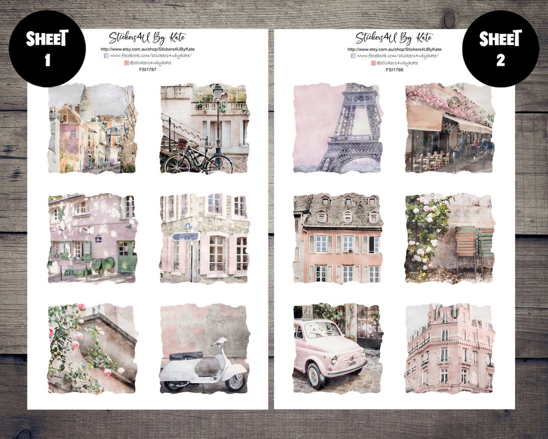 Pink Paris Photo Sticker Sheet | Bullet Journal Stickers | Planner ...