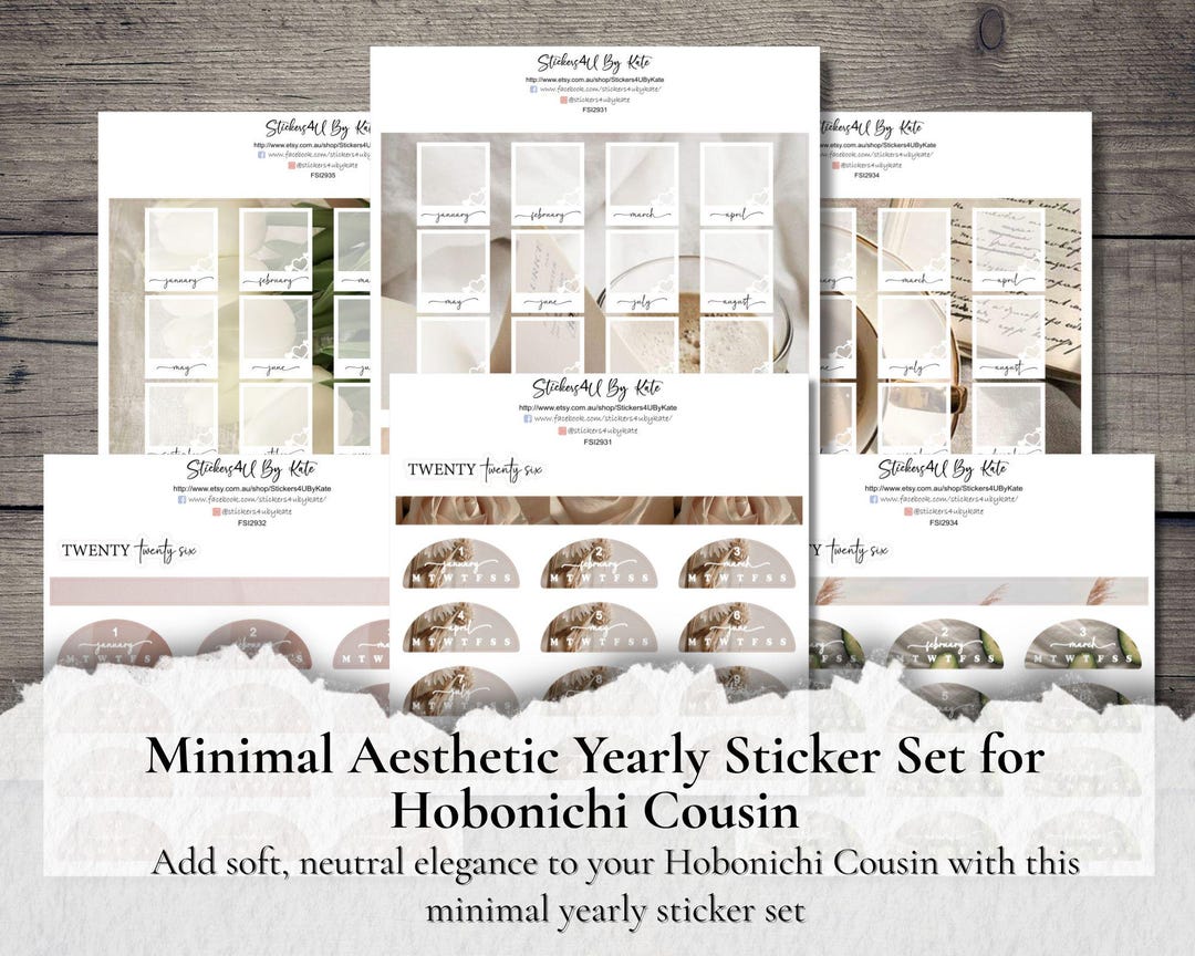 Minimal Aesthetic Yearly Sticker Set for Hobonichi Cousin | Year at a ...