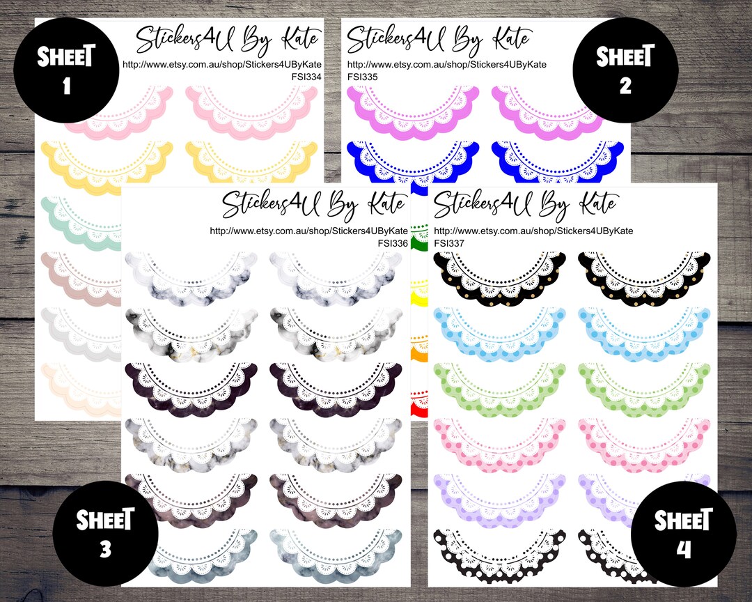 Half Scalloped Lace Headers Planner Sticker Marble and Polka Dot ...