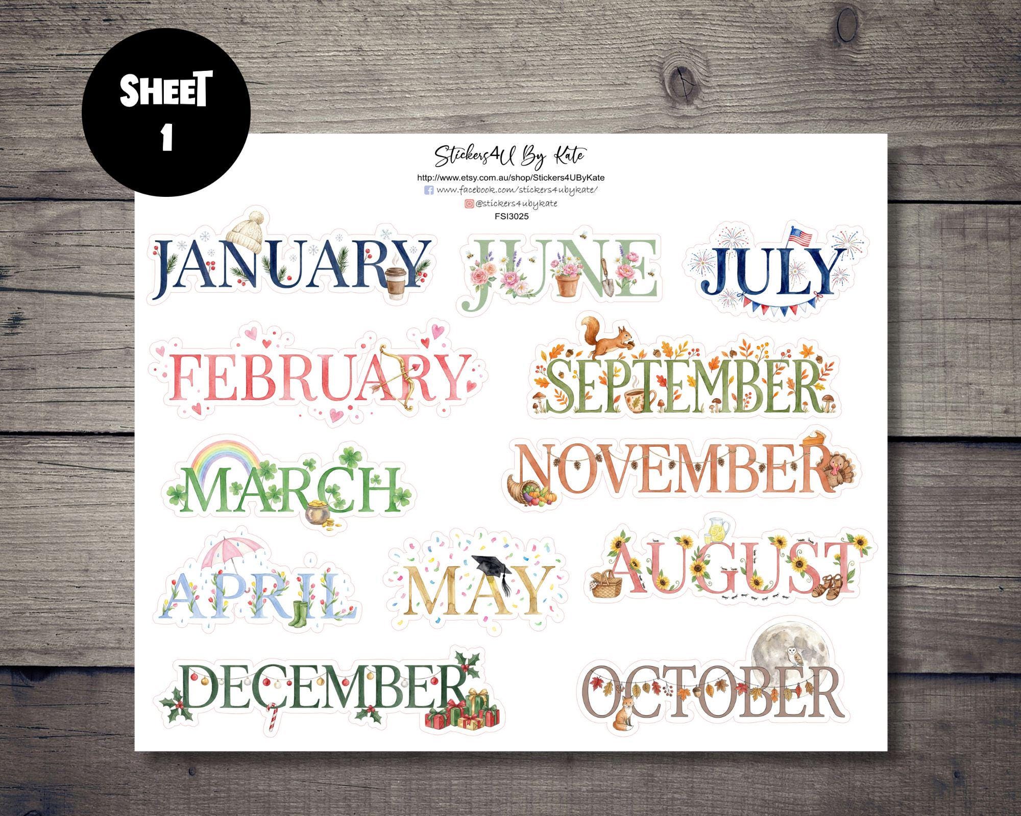 Month of the Year Stickers | Monthly Planner Stickers | Decorative ...