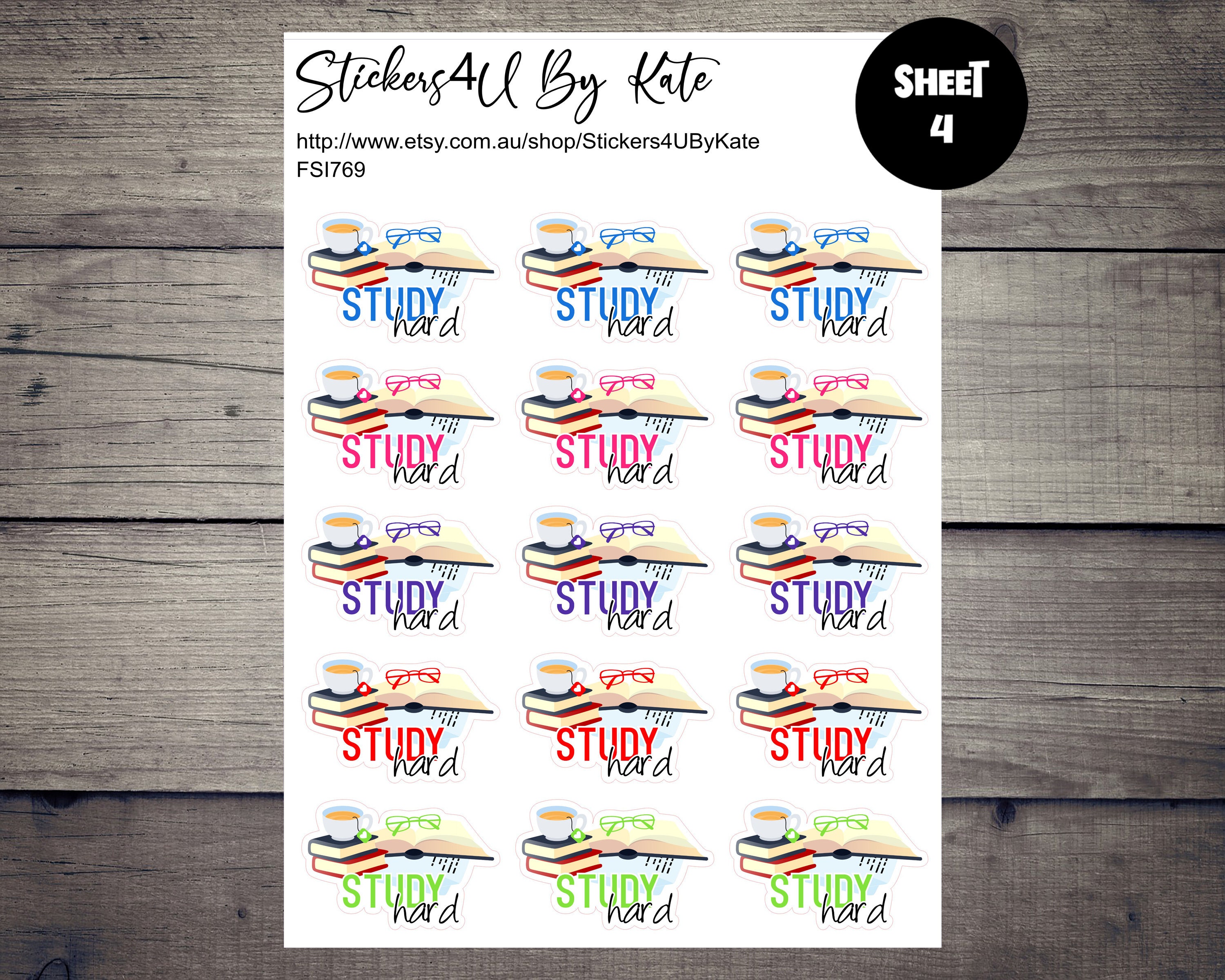 Study Hard icon with script Planner Sticker Student Hard | Etsy
