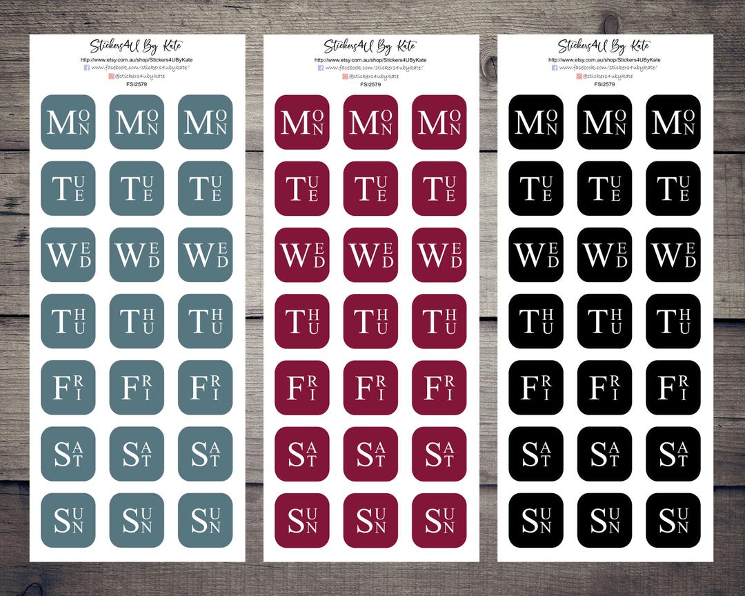 Day of the Week Planner Stickers – Minimalist Weekly Labels | 30 Color ...