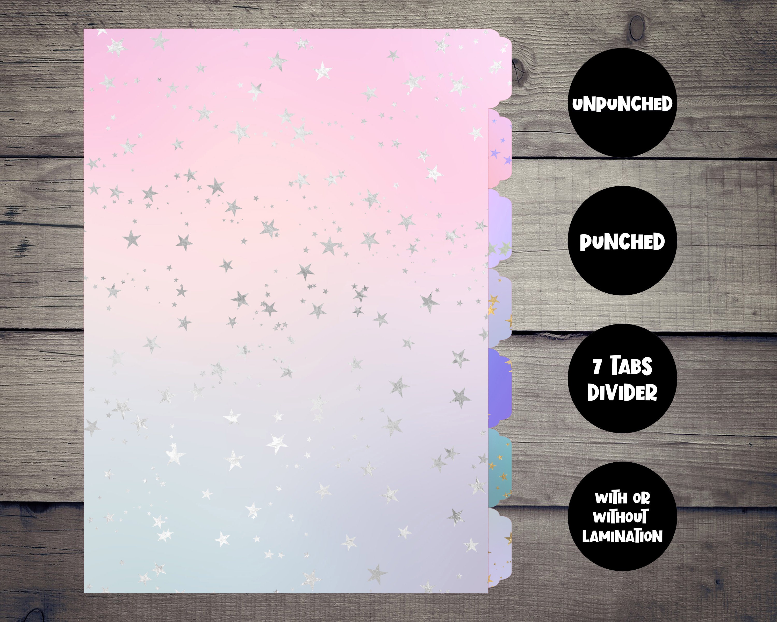 Pastel Rainbow Star | Set of 7 Planner Divider | Planner Index for Ring ...