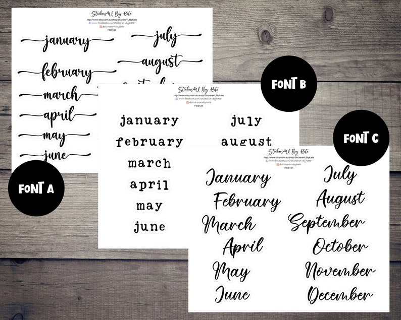 LARGE Month Script Sticker Months of the Year Stickers - Etsy