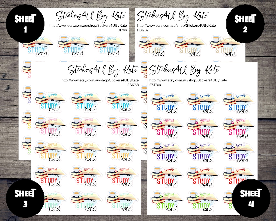 Study Hard Icon With Script Planner Sticker | Student Hard Planner ...