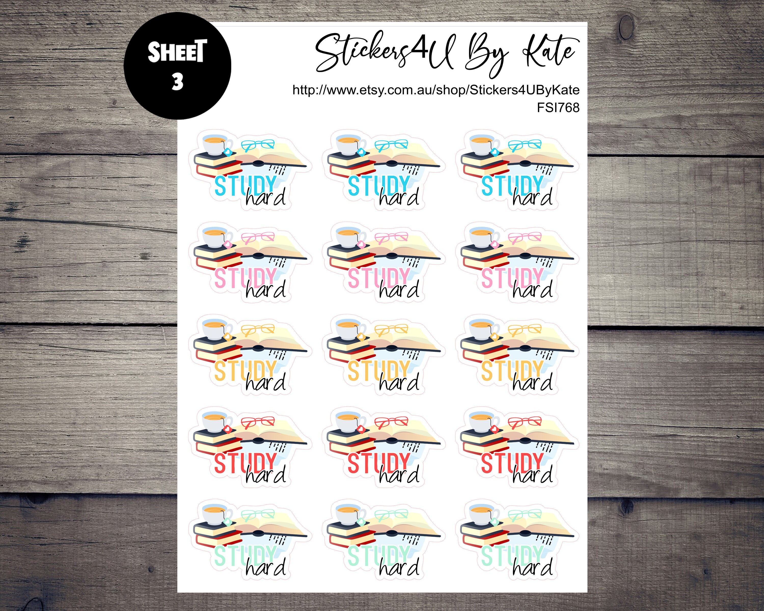 Study Hard icon with script Planner Sticker Student Hard | Etsy