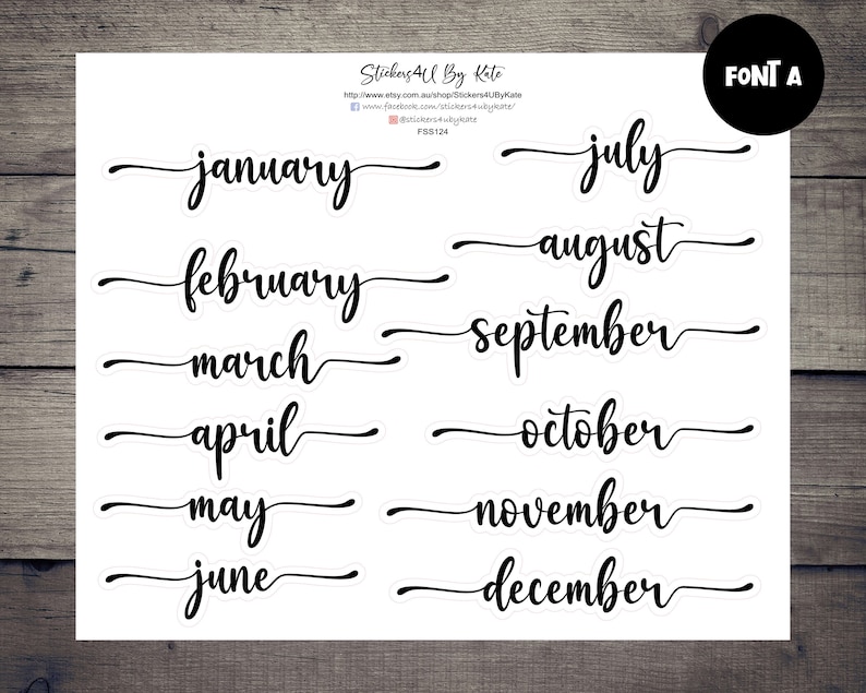 LARGE Month Script Sticker Months of the Year Stickers - Etsy
