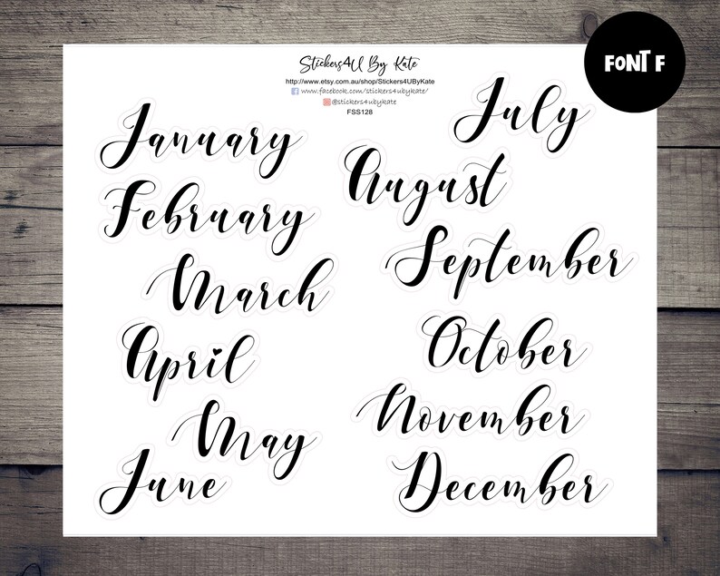 LARGE Month Script Sticker Months of the Year Stickers - Etsy