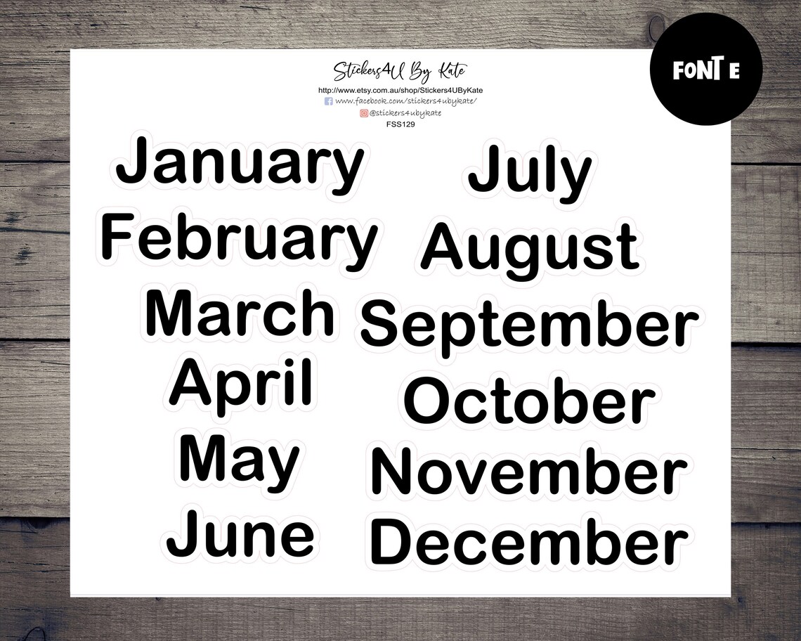 LARGE Month Script Sticker Months of the Year Stickers - Etsy