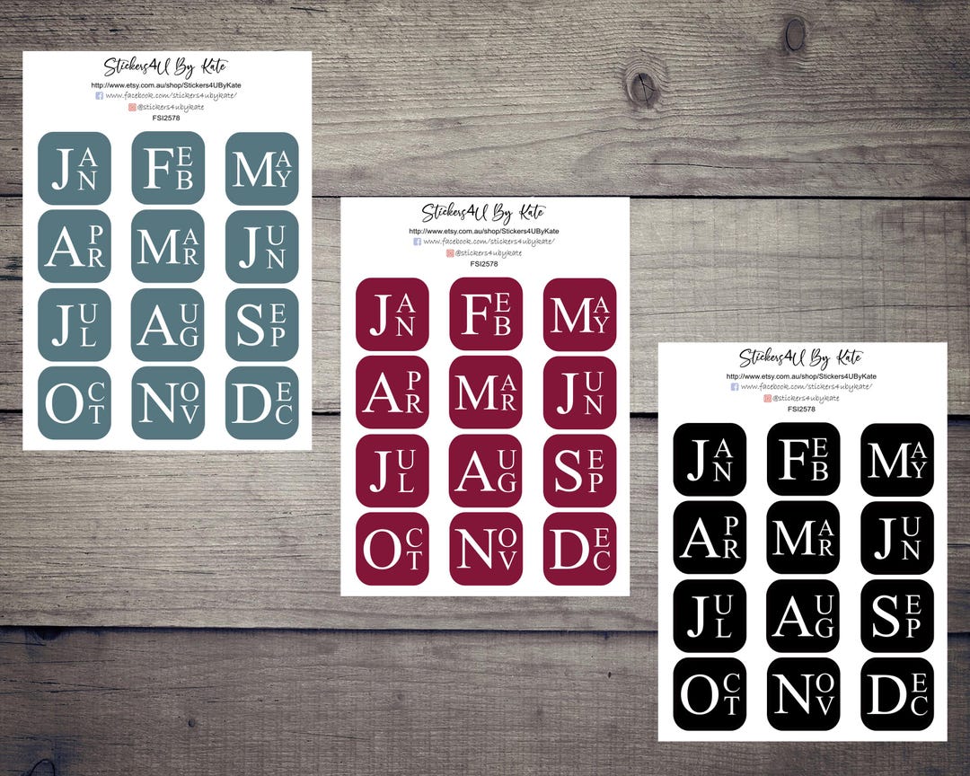 Monthly Abbreviations Sticker Set – 12 Months for Planner, 30 Color ...