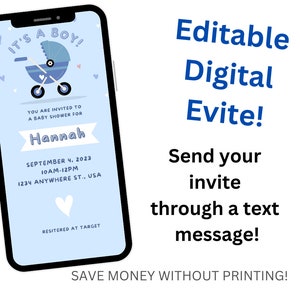 It's a Boy Baby Shower Invitation, Digital Invite, Textable Baby Shower ...