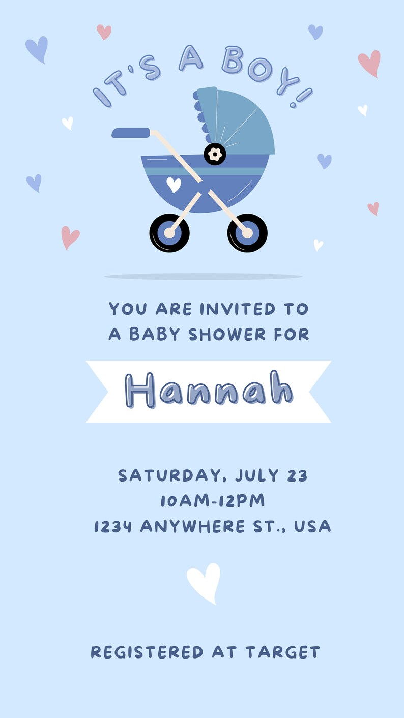 It's a Boy Baby Shower Invitation, Digital Invite, Textable Baby Shower ...