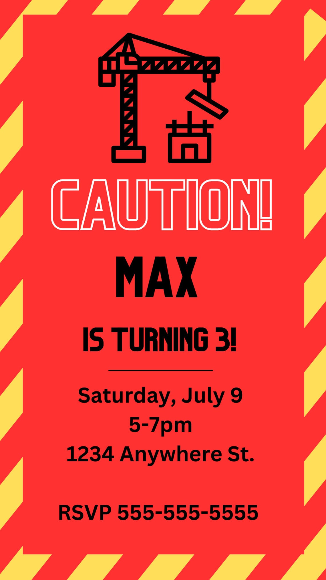 Construction Theme Birthday Party Digital Invite, Editable Caution Bday ...