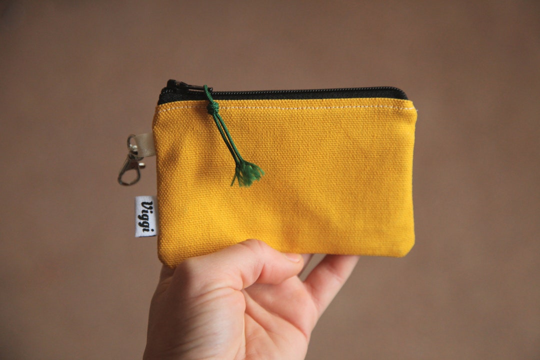 Key Chain Pouch Yellow Ochre / Coin Purse Clasp / Canvas Zipper Pouch ...