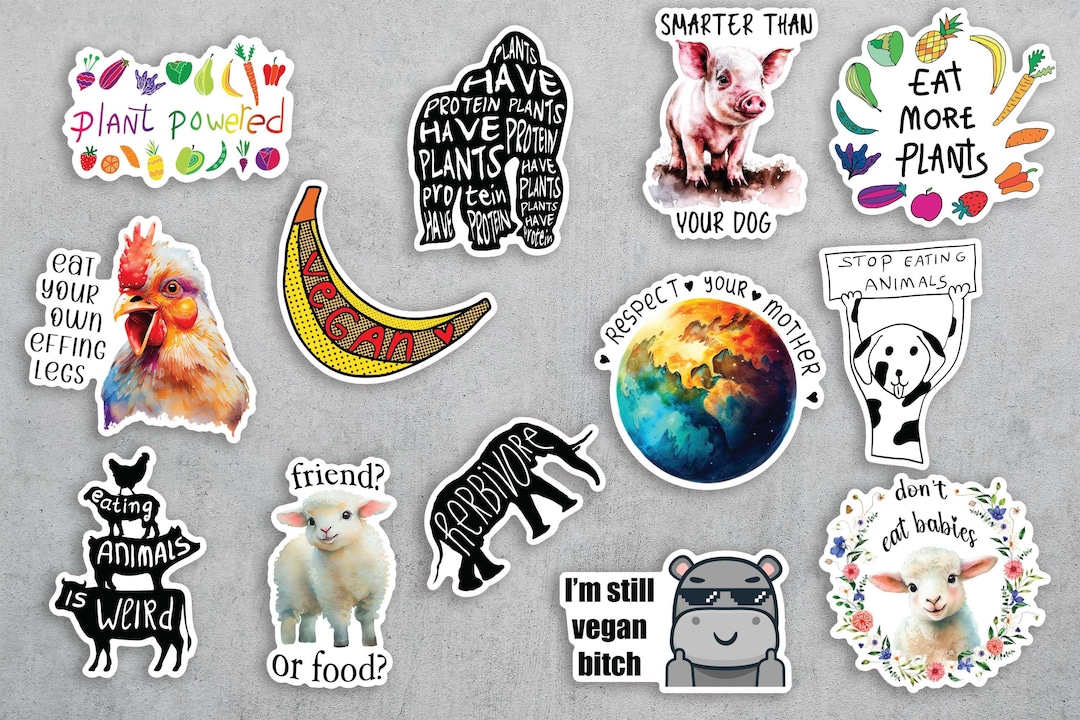 Vegan Sticker Bundle, Vegetarian Decal, Animal Rights Stickers - Etsy