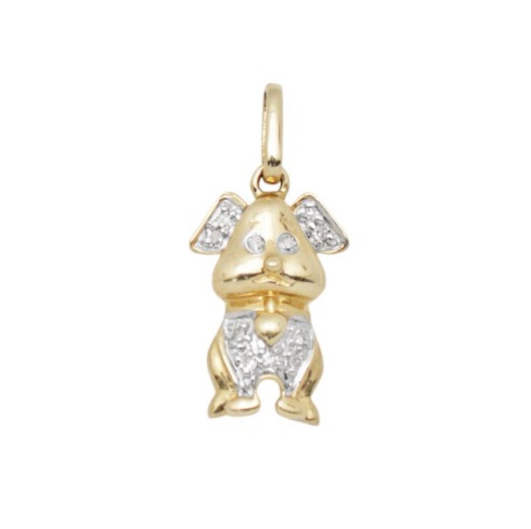 14k Gold Pave Diamond Dog Charm Gold Dog Charm Solid 14k - Etsy