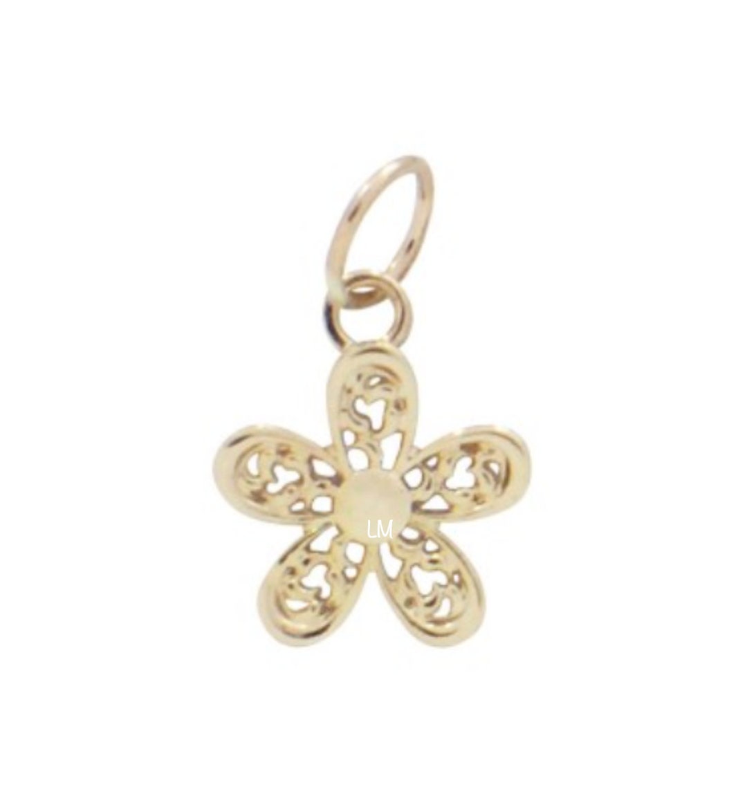 14k Gold Flower Charm Tiny Gold Filigree Flower Charm Gold - Etsy