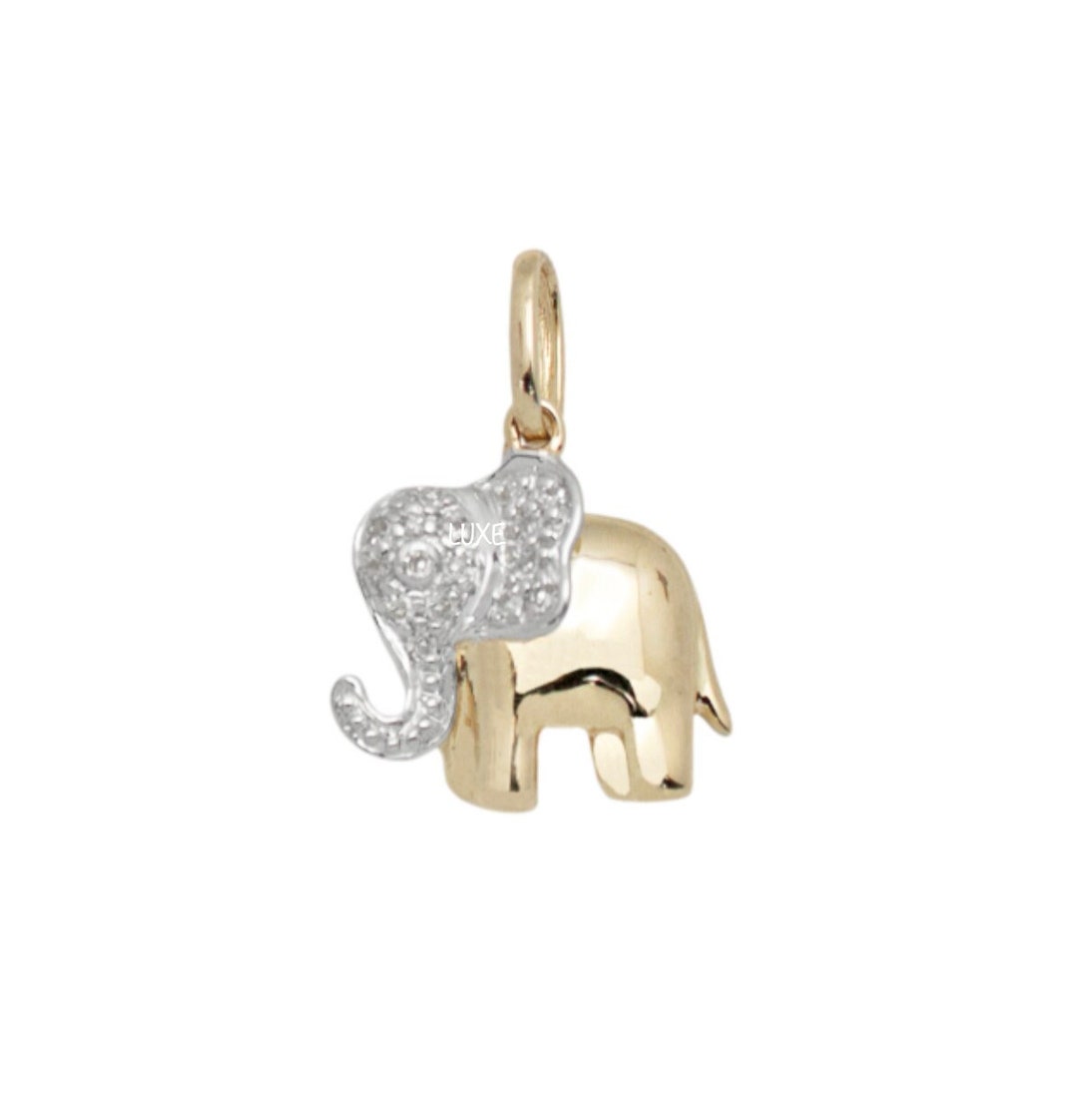 14k Gold Pave Diamond Elephant Charm, Gold Elephant Charm, Solid 14k ...