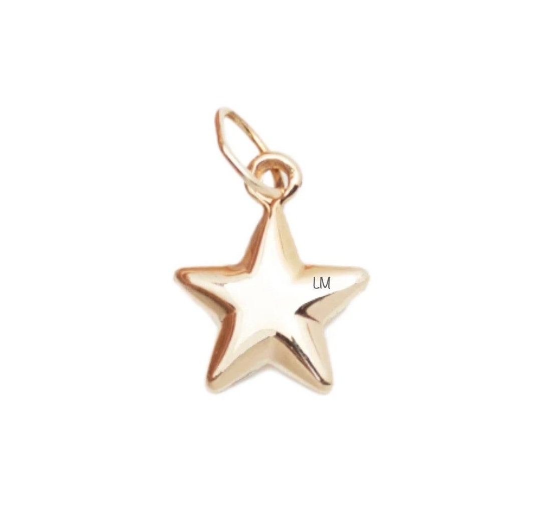 14k Gold Star Charm, 3D Star Charm, Real Gold Charms, Gold Filled Star ...