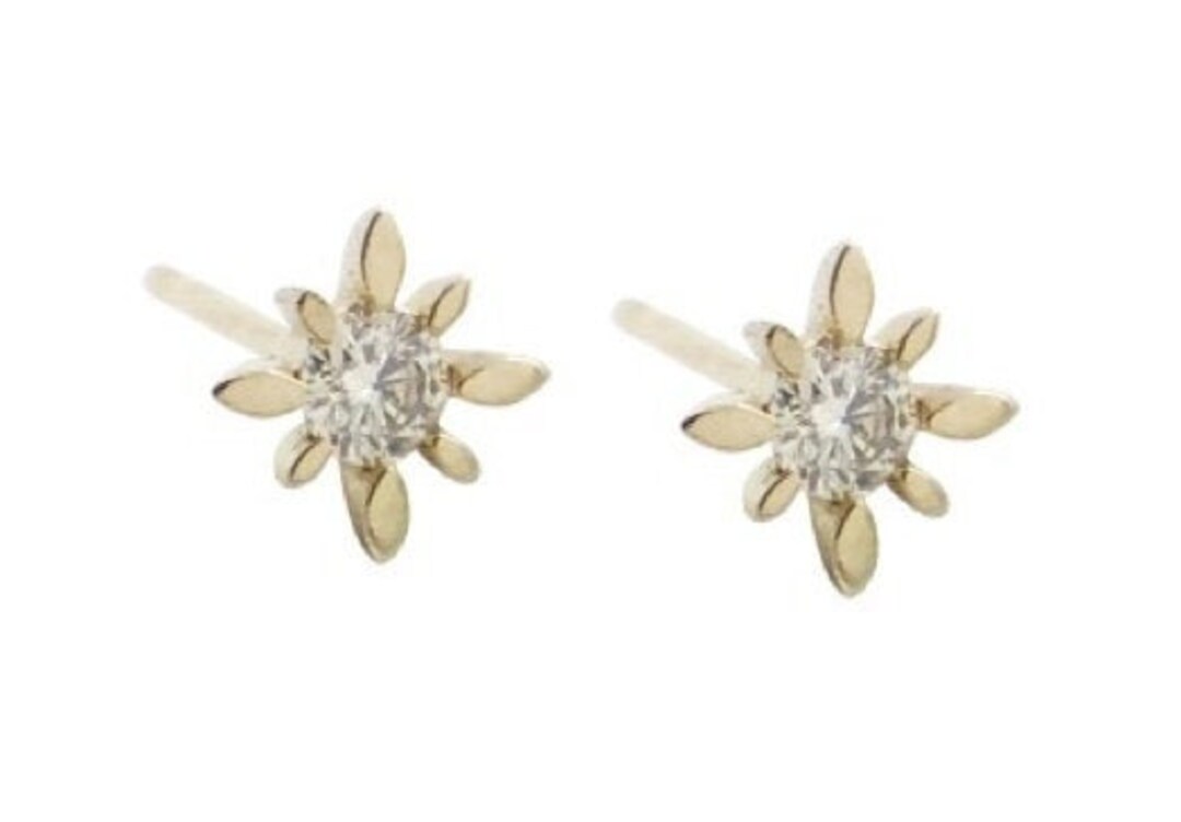 14k Gold Studs Tiny Diamond Star Compass Solid 14k Gold - Etsy