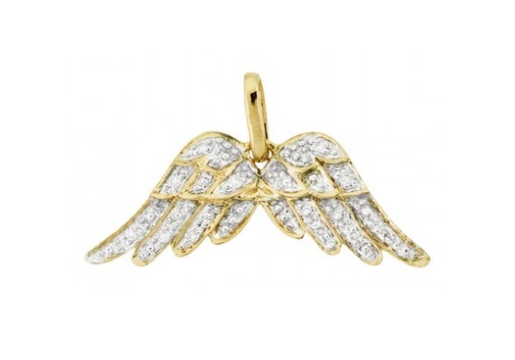 Diamond Wing Charm 14k Gold Wing Charm Necklace Pave Diamond | Etsy