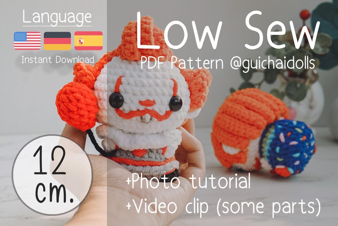 Low Sew Mini Horror Clown Crochet Pattern PDF – Photo Tutorial, Instant ...