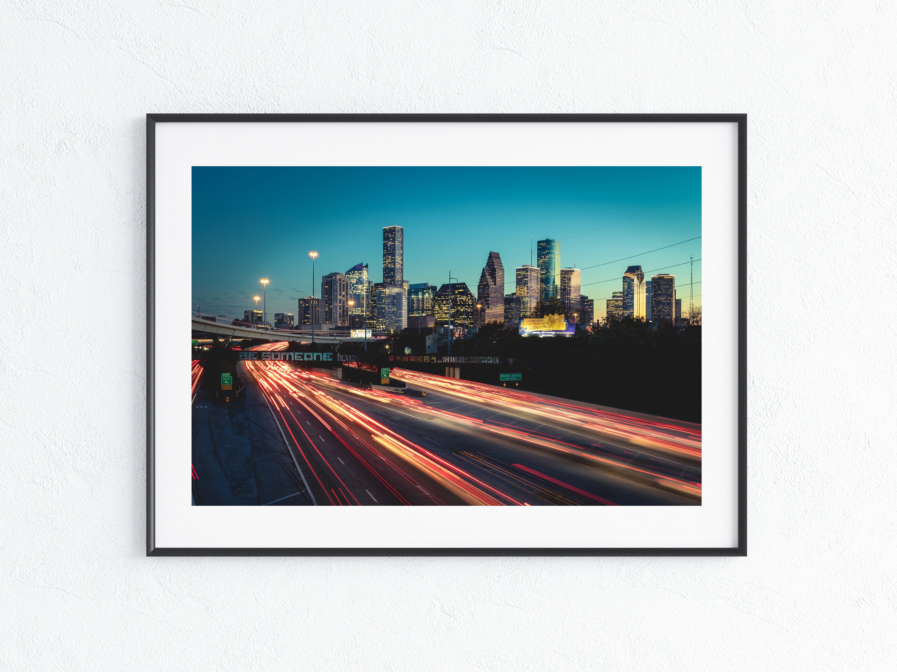 Downtown Houston Skyline and Be Someone Mural at Sunset - Landscape ...