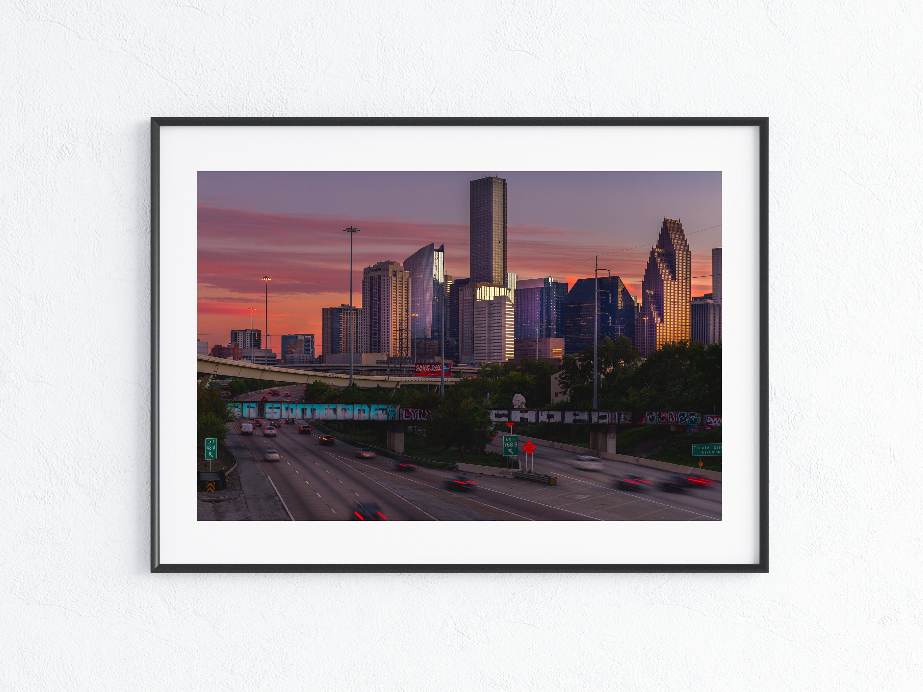Downtown Houston Skyline and Be Someone Mural at Sunset Landscape ...