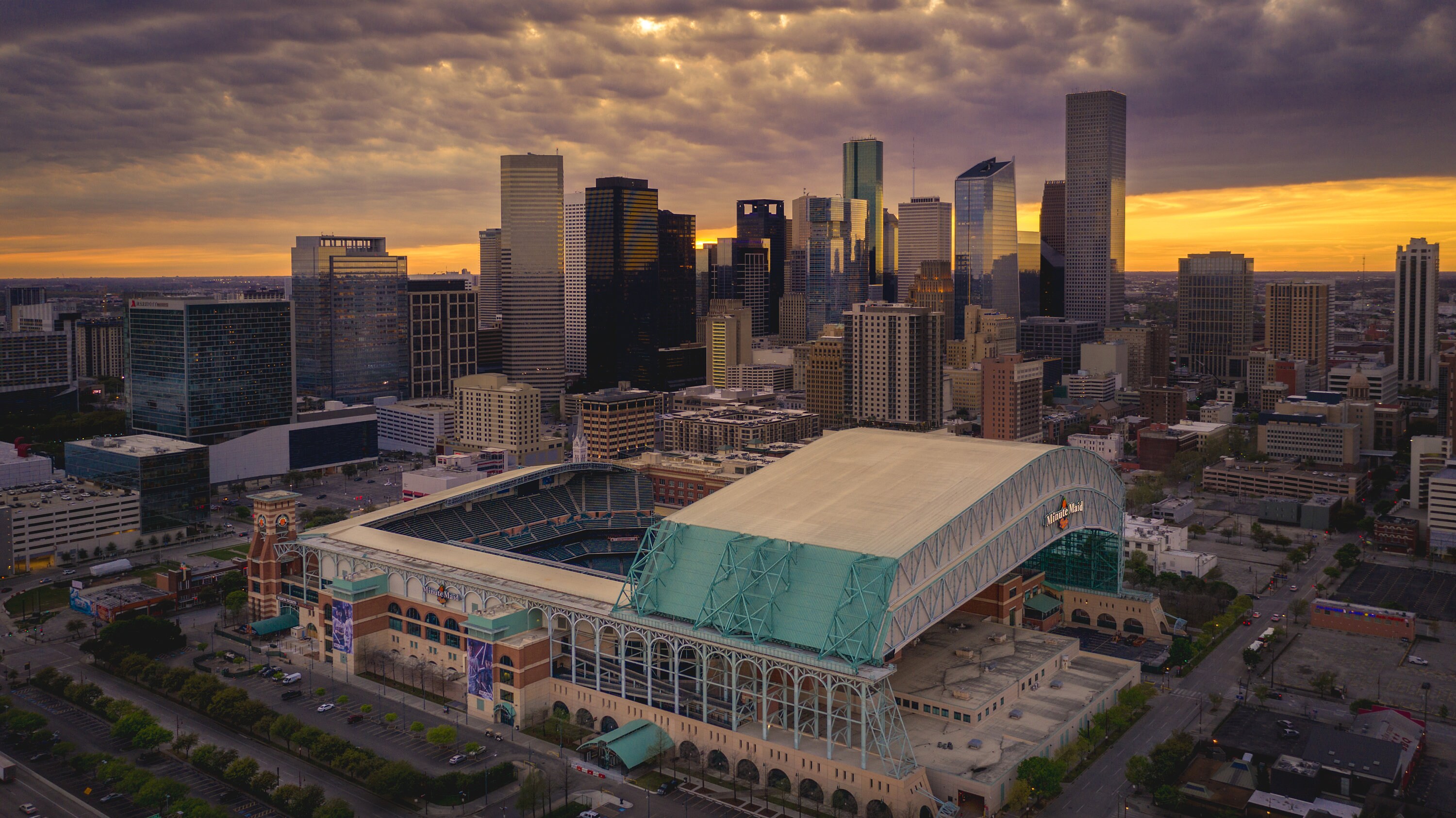 Minute Maid Park And Skyline Downtown Houston Sunset March Etsy