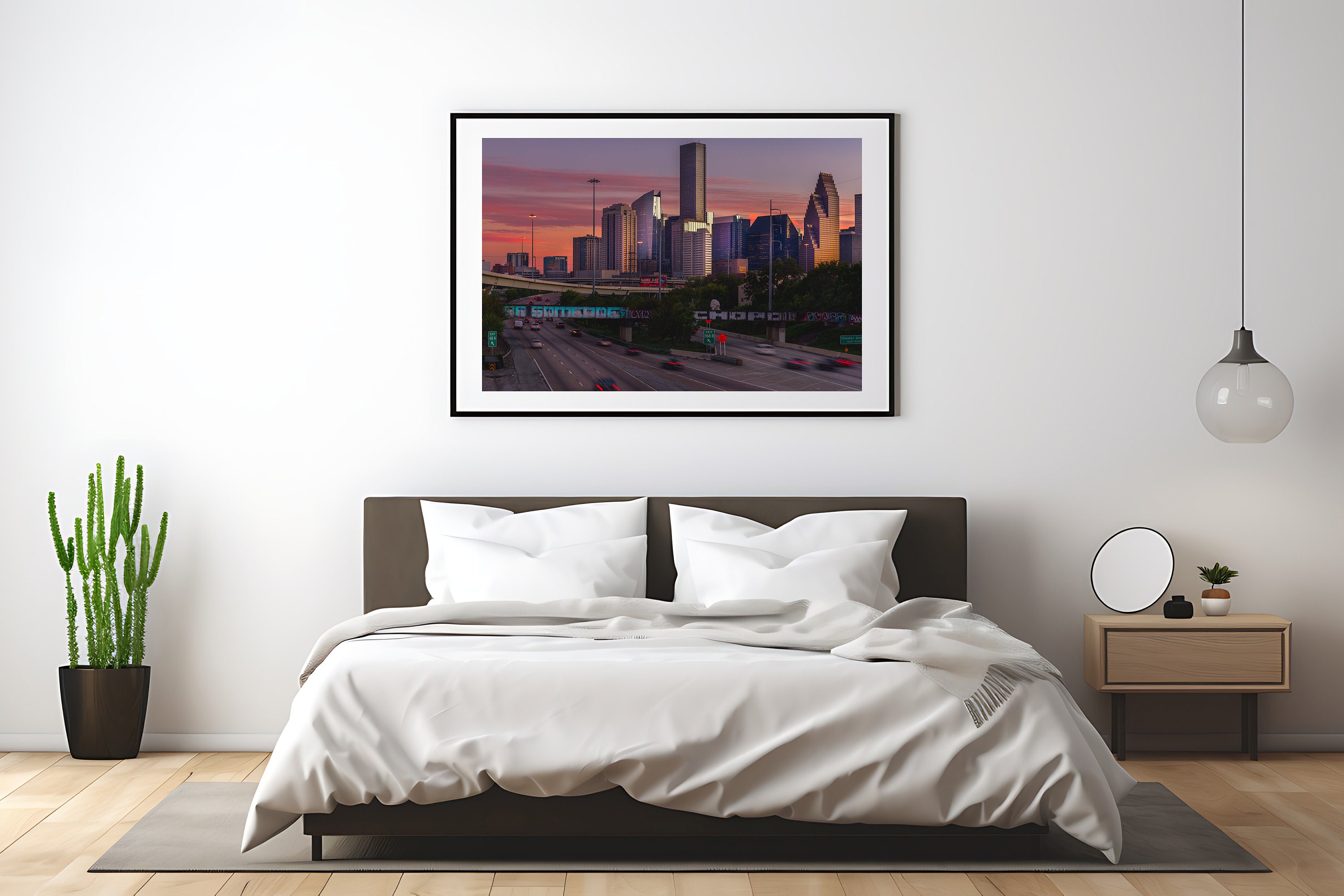 Downtown Houston Skyline and Be Someone Mural at Sunset Landscape ...