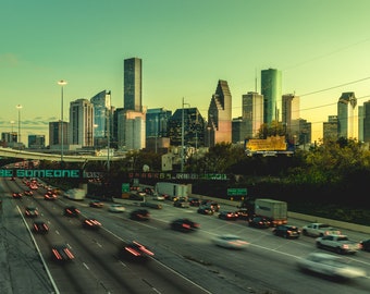 Downtown Houston Skyline and Be Someone Mural at Sunset | Etsy