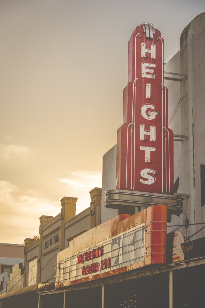 Houston Heights Heights Theater Sign at Sunset Landscape - Etsy
