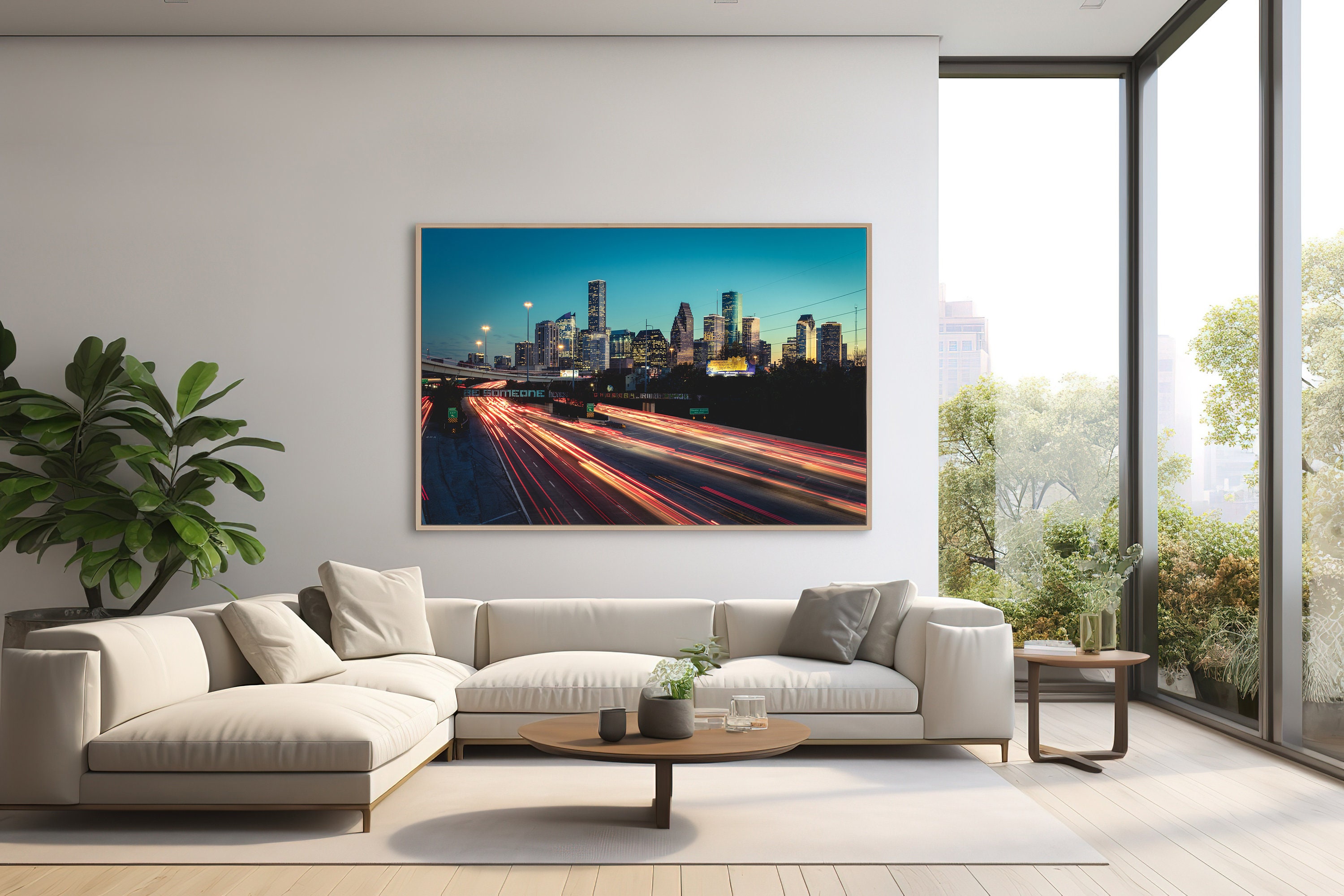 Downtown Houston Skyline and Be Someone Mural at Sunset - Landscape ...