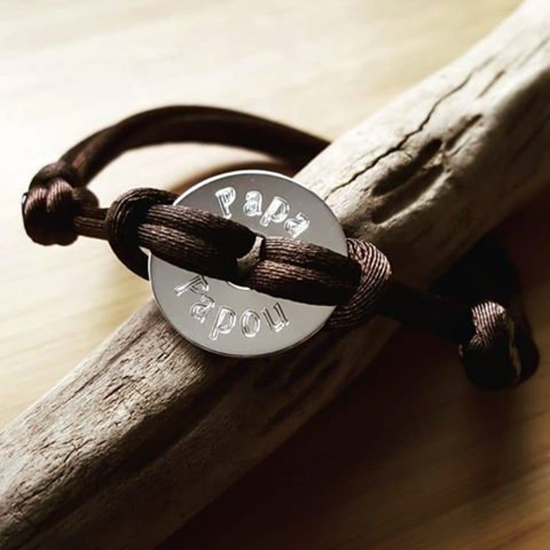 Record Token 20 Mm Engraved Personalised Silver 2 Knots Cord Bracelet ...