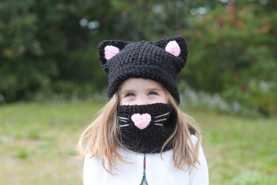 Kitty Hat and Cowl Scarf/ Cat Hat/ Kitty Hat/ Cowl Scarf/ Girls Winter ...