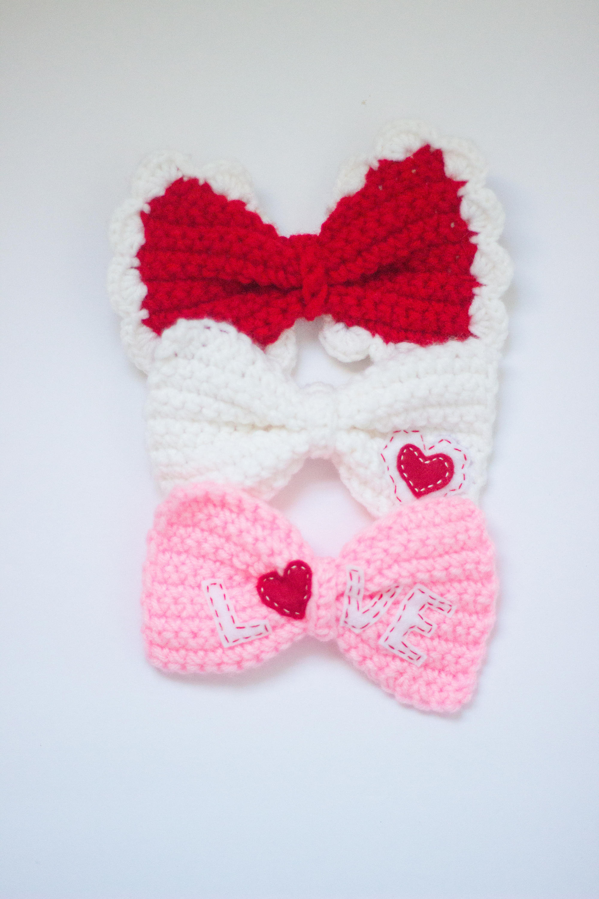 Valentine's Day Bows/ Heart Bows/ Crocheted Bows/ Love Bow/ Valentine ...