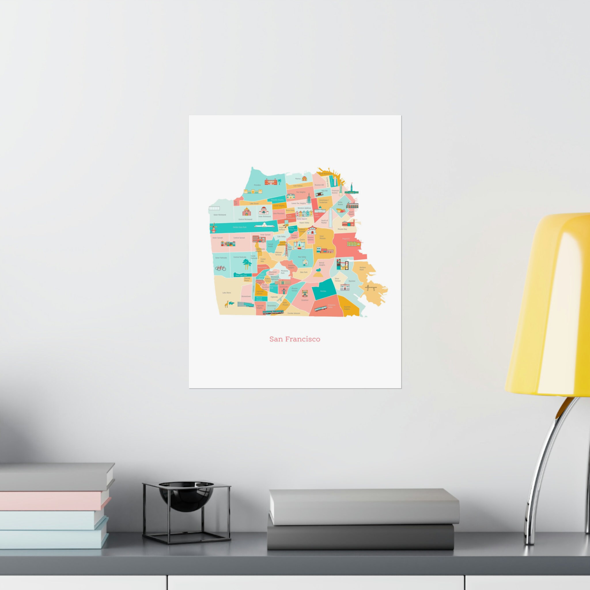San Francisco Neighborhood Map Matte Vertical Posters Infographic, Bay ...