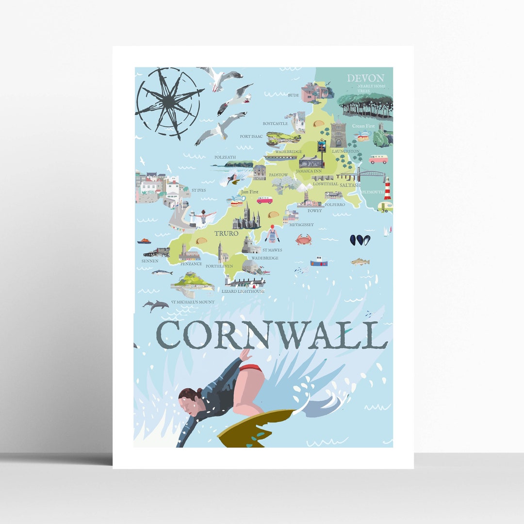 CORNWALL MAP Digital Art Travel Print/ Poster Designed by - Etsy UK