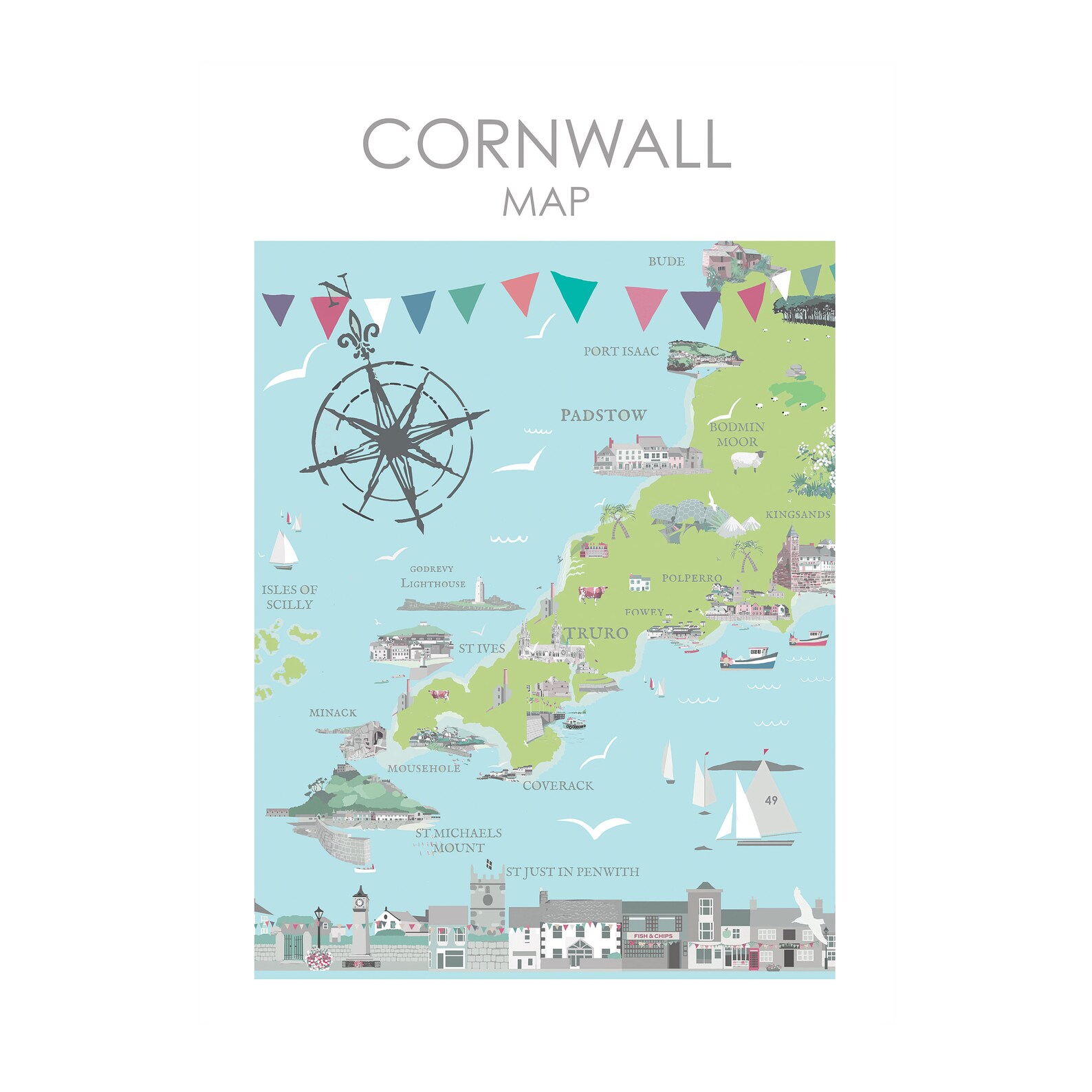 CORNWALL MAP Digital Art Travel Print/ Poster Designed by - Etsy UK