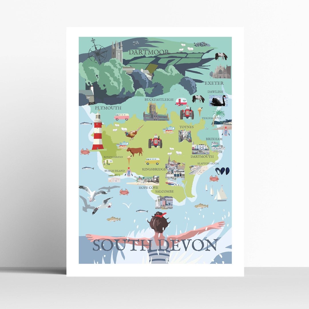 Illustrated Map of South Devon Art Print Illustration Artist - Etsy ...