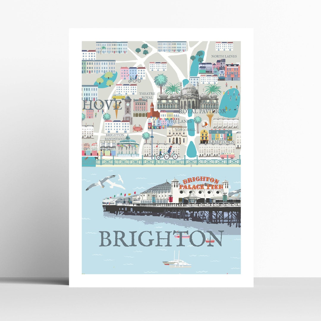 Illustrated Map of Brighton Art Print Artist Print by Betty - Etsy
