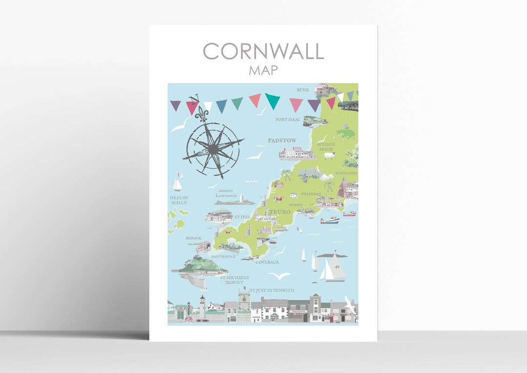 MAP OF CORNWALL Art Print Illustration Artist Print by Betty - Etsy