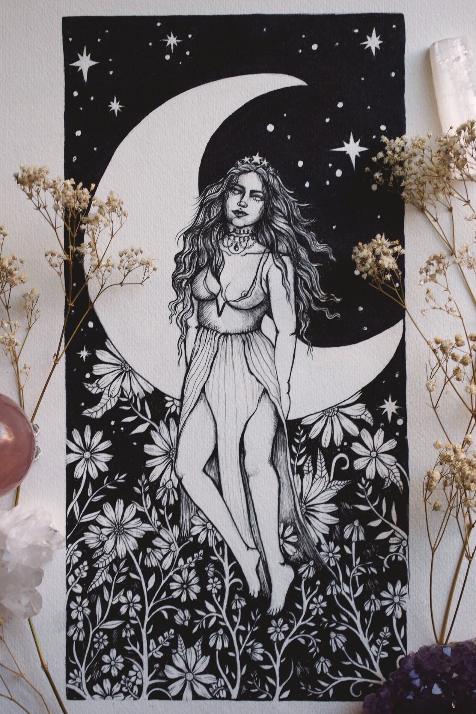 Moon Goddess original pen and ink drawing / Art Print / 5 x 7 | Etsy