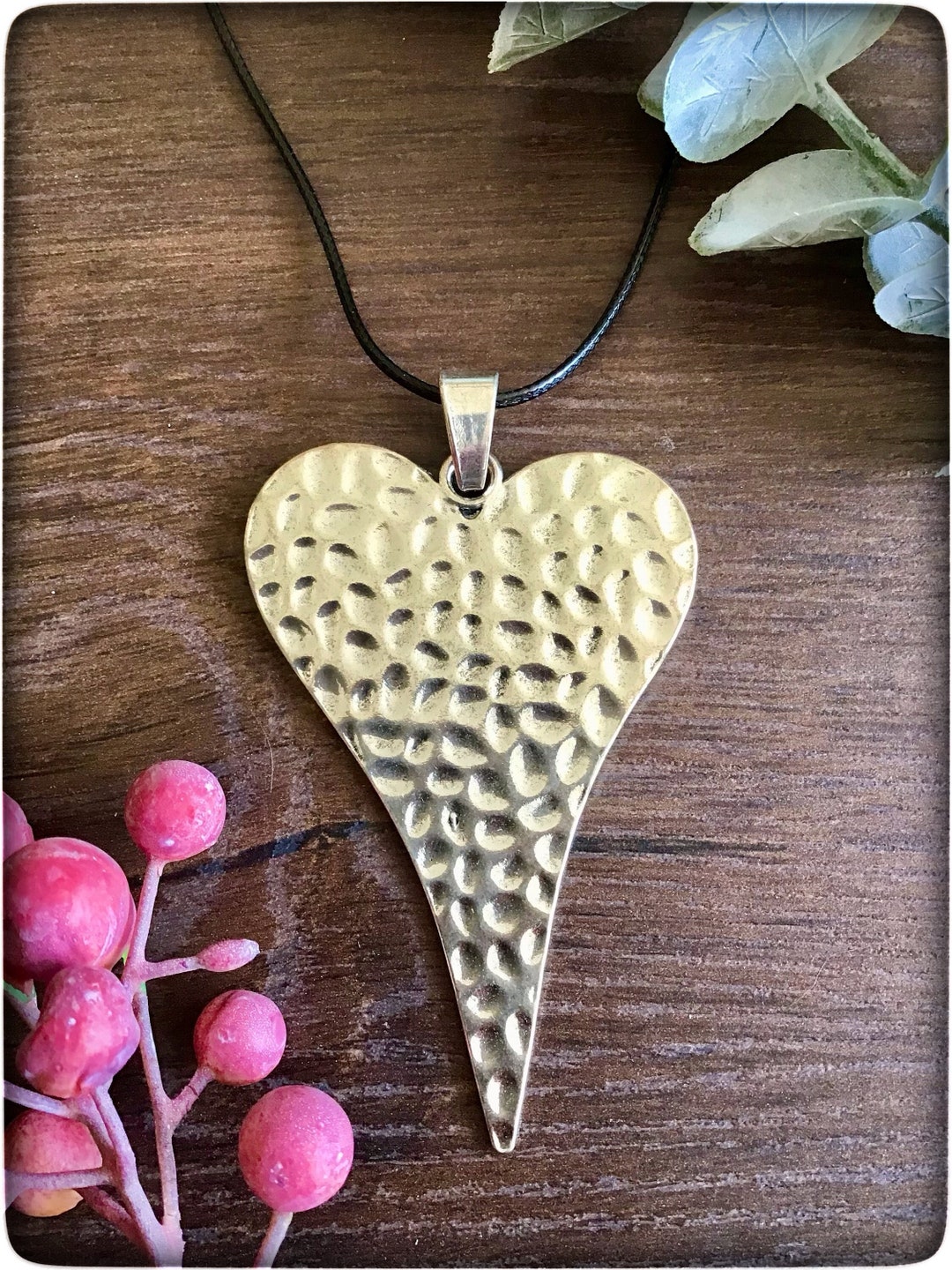 Silver Colour Big Huge Large Heart Love Rustic Ancient Style Hippy ...